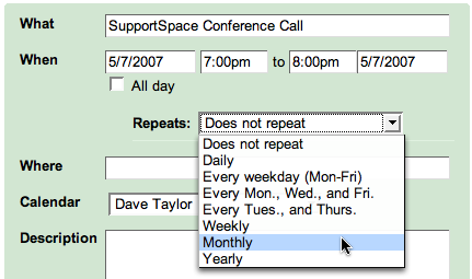 How do I create a repeating monthly event in Google Calendar?