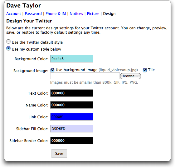 How can I change the look of my Twitter page?
