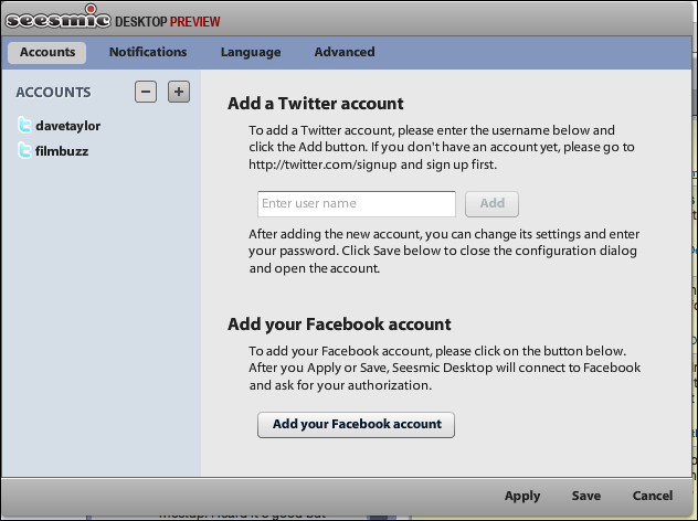 How do I integrated Facebook into my Seesmic Desktop Twitter client?