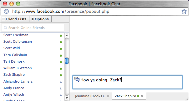 How do I launch a separate window for Facebook chat?