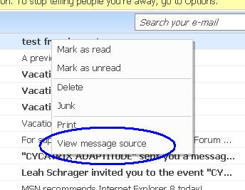 How do I view the full headers of email in MSN Hotmail?