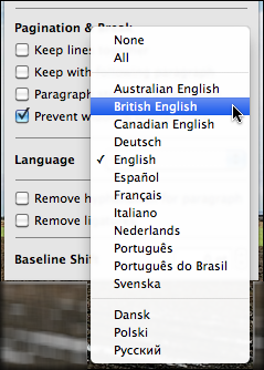 Change default language in Apple iWorks to British English?