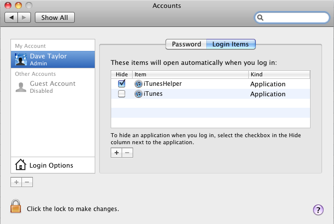 How can I have iTunes automatically start when I reboot?