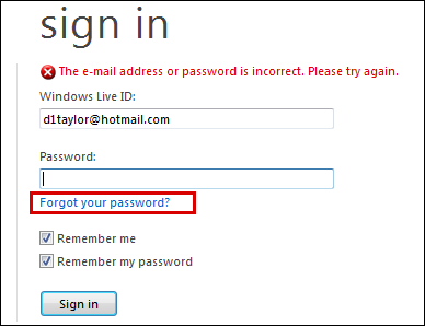 How do I reset my Windows Live password?
