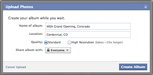 Upload an entire picture/photo album to Facebook?