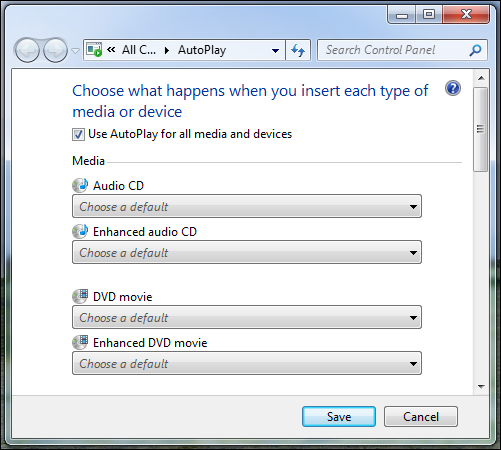 Change Windows 7 Autoplay settings for music CDs?