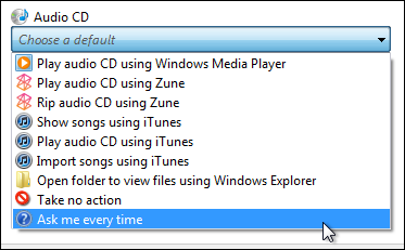 Change Windows 7 Autoplay settings for music CDs?