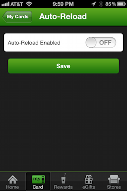 Set up auto-reload on my Starbucks iPhone app?