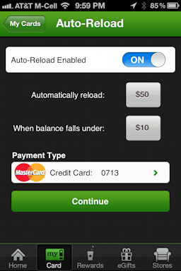 Set up auto-reload on my Starbucks iPhone app?