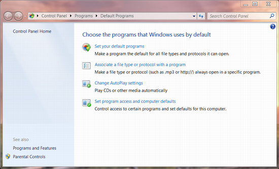 Change default program for Web pages in Windows 7?
