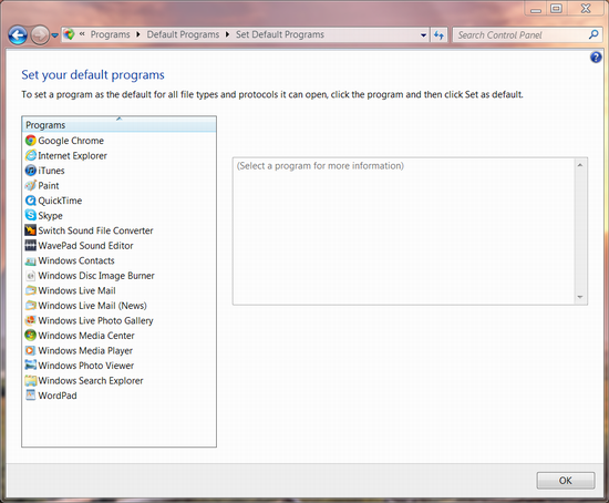 Change default program for Web pages in Windows 7?