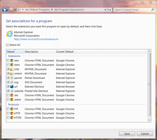Change default program for Web pages in Windows 7?