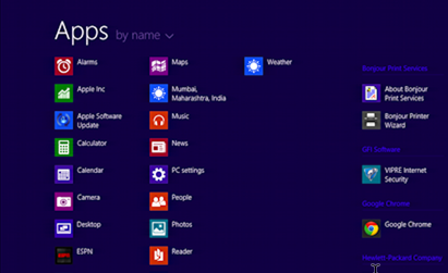 Fast way to get to application list in Windows 8?
