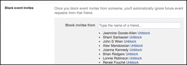 Fast way to stop someone inviting you to Facebook events?