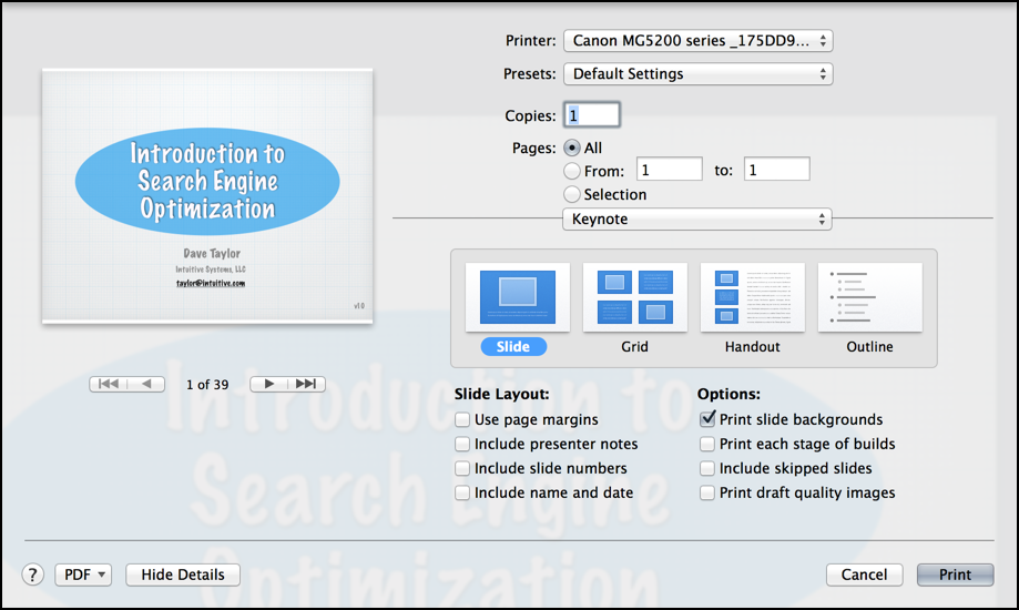 What’s the best way to print handouts from Keynote?