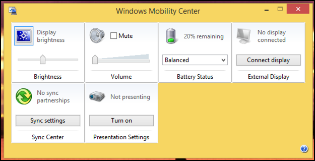 Fast way to access Win8 / Windows 8 Mobility Settings?