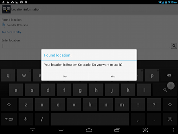 How do I set location in the Android Weather widget?