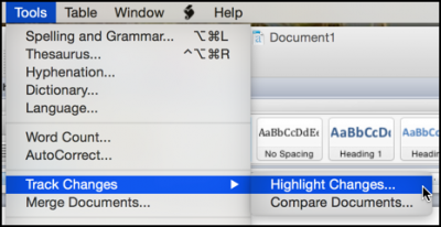 Turn on Revision Tracking in Word for Mac?