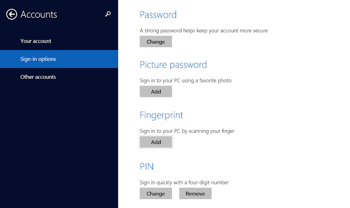 How do I sign in to Win8 using my fingerprint scanner?
