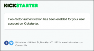 How to enable two-factor authentication in Kickstarter?