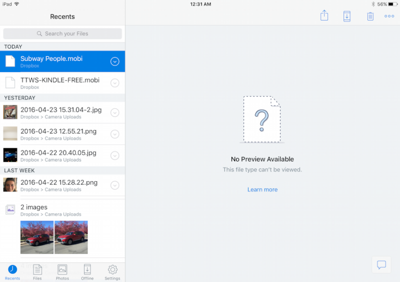 Open up a .MOBI ebook in the iOS Kindle app?