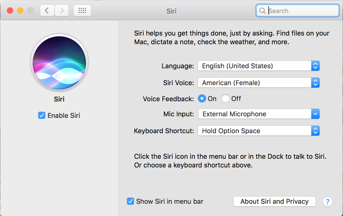 Enable Siri on MacOS X 10.12 Sierra?
