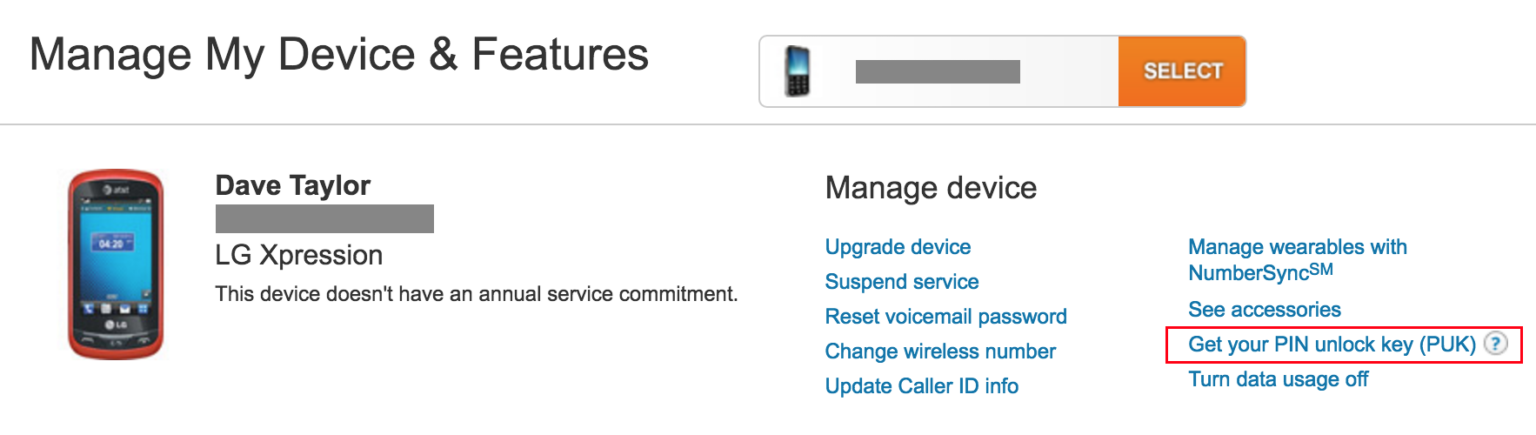 How do I find my AT&T phone PUK code?