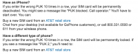 How do I find my AT&T phone PUK code?