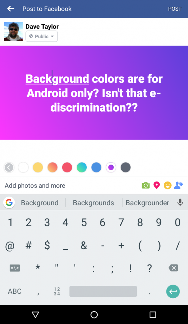 How can my Facebook updates have a color background?