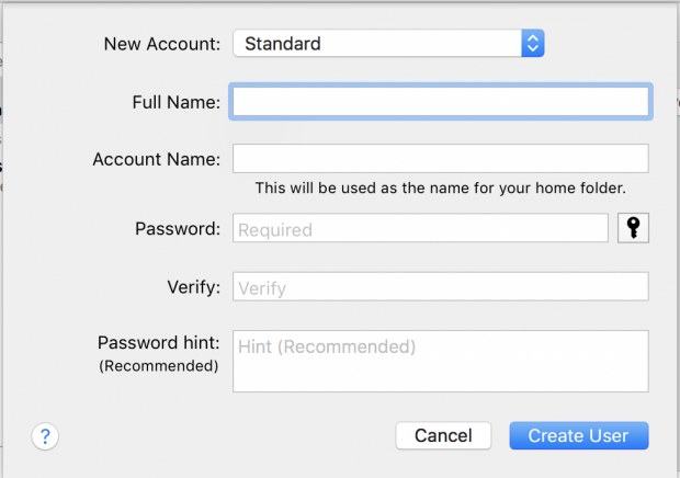 Create Mac User Account with Parental Controls?