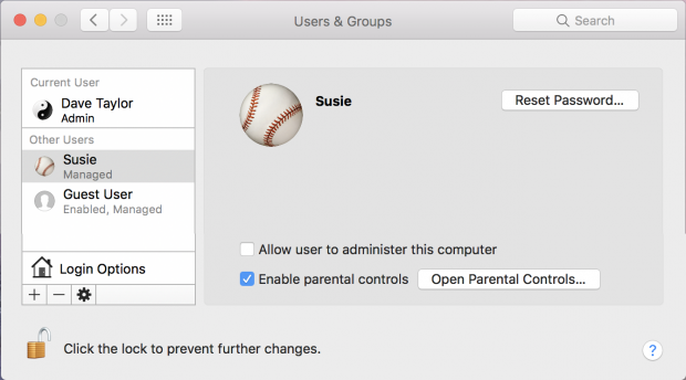Create Mac User Account with Parental Controls?