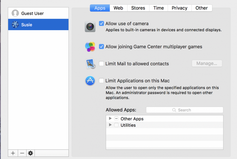 Create Mac User Account with Parental Controls?