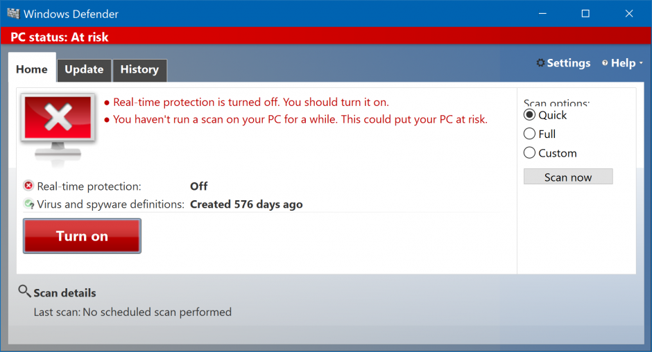 Protect your Win10 PC with Windows Defender