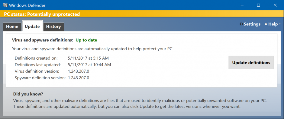 Protect your Win10 PC with Windows Defender