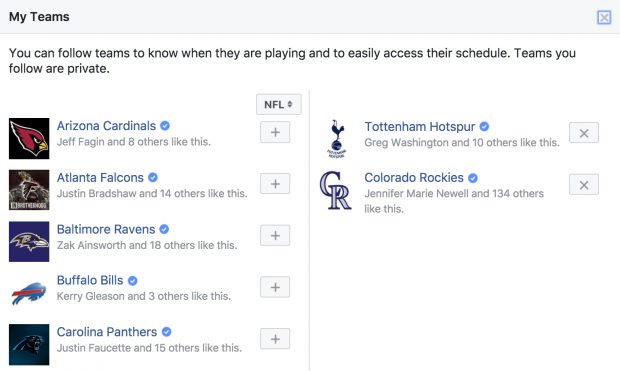 Change Teams in Facebook Sports Scores?