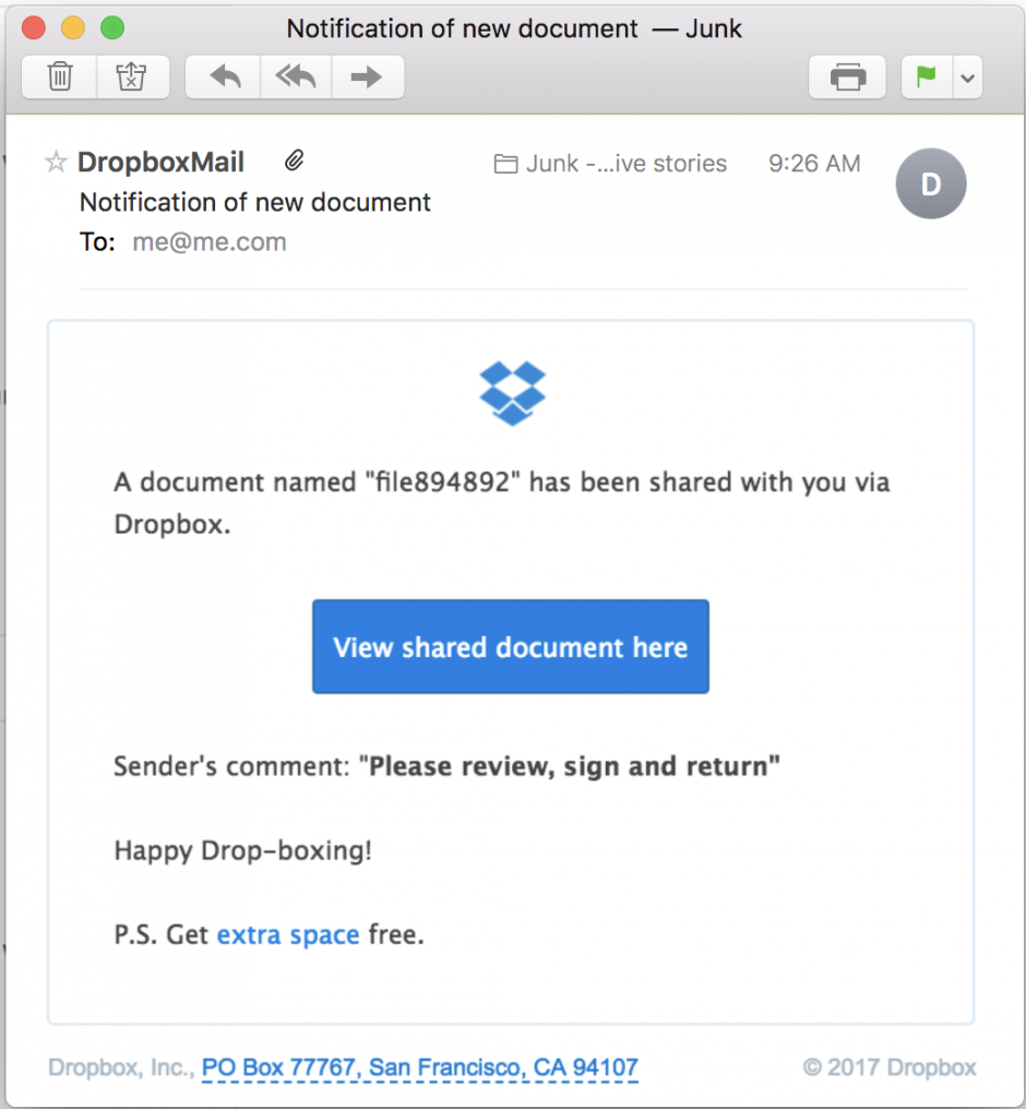 Unknown Person Sharing Dropbox File: Scam?