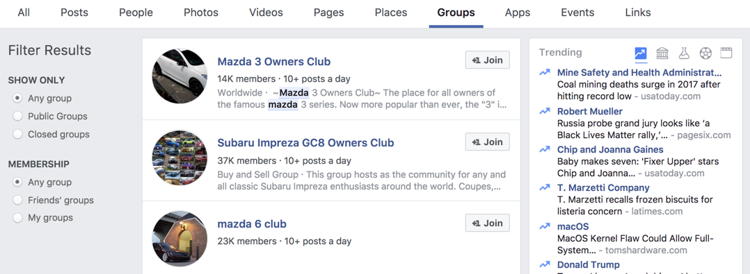 How can I find cool new groups in Facebook?