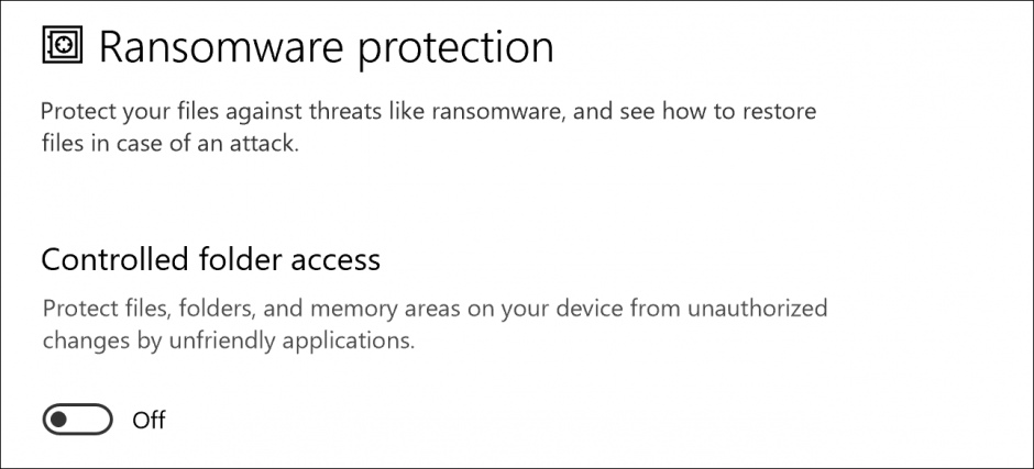 Enable Windows 10 Defender Ransomware Protection?