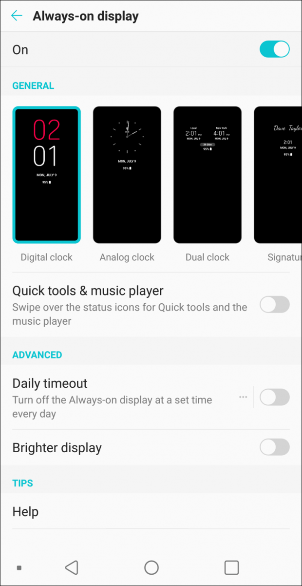 Enable Always On Display on LG Android Phone?