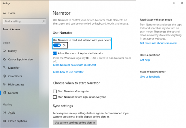 How do I Disable or Turn off Windows Narrator?
