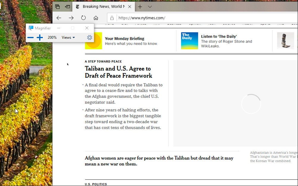 How can I magnify text in Microsoft Edge?