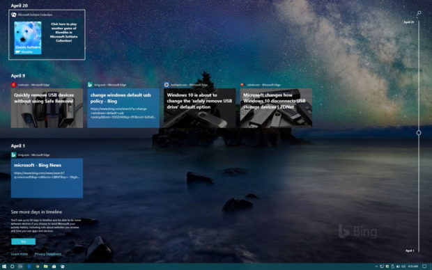 How do I get started using Windows 10 Timeline?