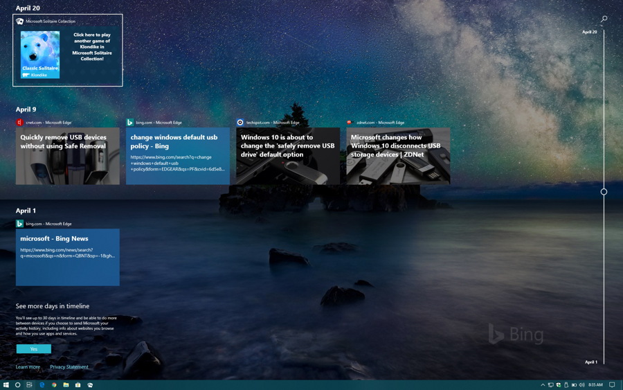How do I get started using Windows 10 Timeline?