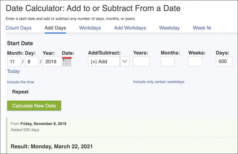 How Can I Add 500 Days to the Current Date?