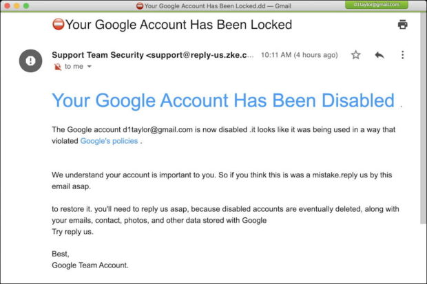 Google Account Locked & Disabled Email: Legit?