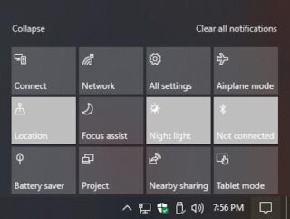 Add Quick Action Buttons to Windows 10 Notifications Area?