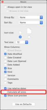 How can I display folder sizes in MacOS X Finder?