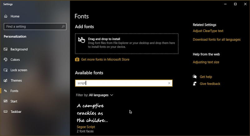 How To Add New Script Fonts to Windows 10?