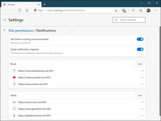 Turn off Web Site Notifications in Microsoft Edge