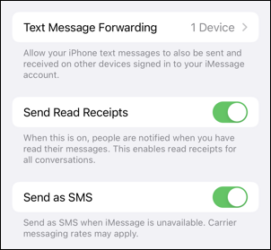 How can I disable “Read Receipts” in SMS text messages from my iPhone?